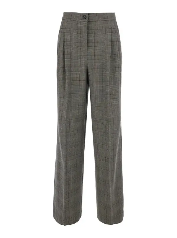 Pinko Logo Patch Straight-leg Check Wool-blend Pants With High Waist