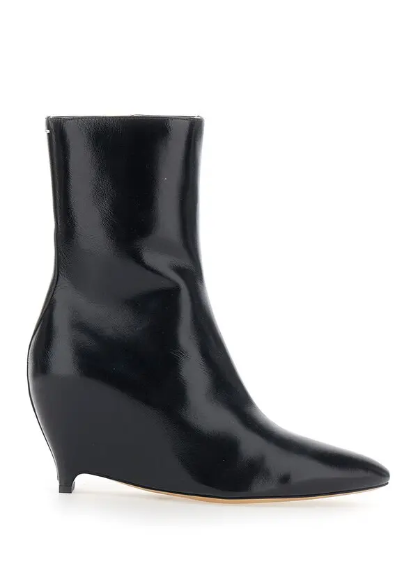 MAISON MARGIELA Leather Pointed Ankle Boots With Low Heel And Side Zip