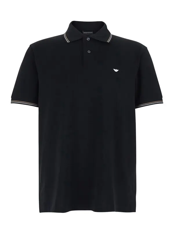 Emporio Armani Classic Cotton Polo Shirt With Bicolor Collar And Logo Embroidery - Black