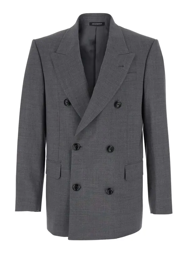 Emporio Armani S Double-breasted Wool Blazer With Peak Revers