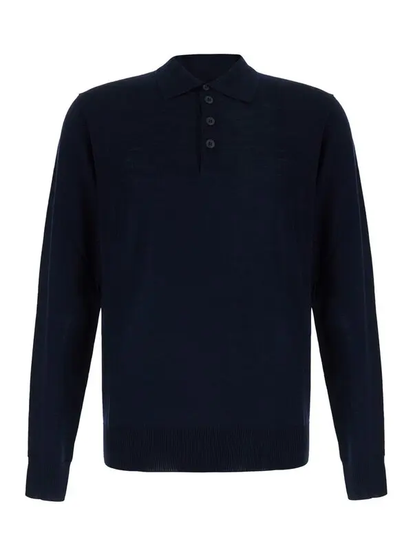 Emporio Armani Wool Polo Shirt With Tone-on-tone Logo And Button Placket For - Blu