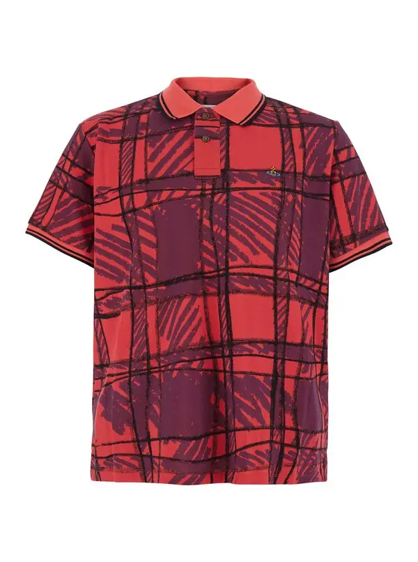 VIVIENNE WESTWOOD Cotton Polo Shirt With All-over Print And Embroidered Logo - Red