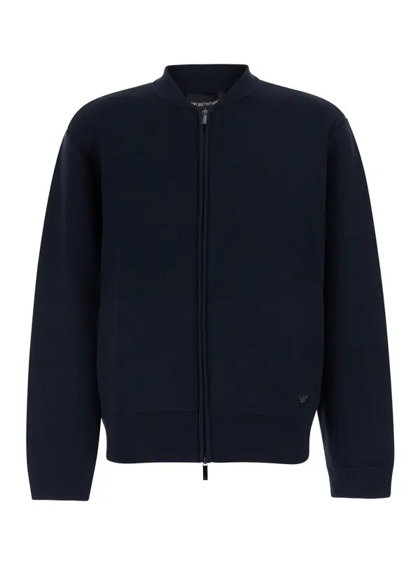 Emporio Armani S Wool Logo Front Zip Cardigan