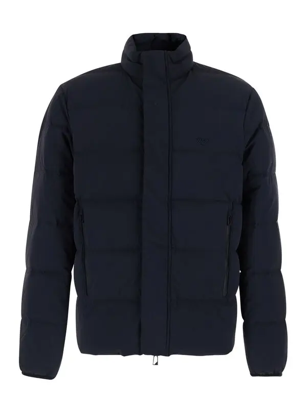 Emporio Armani Tech Fabric Down Jacket With High Collar And Embroidered Logo