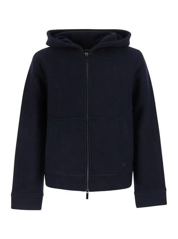Emporio Armani S Wool Zip-front Hooded Jacket With Straight Hem