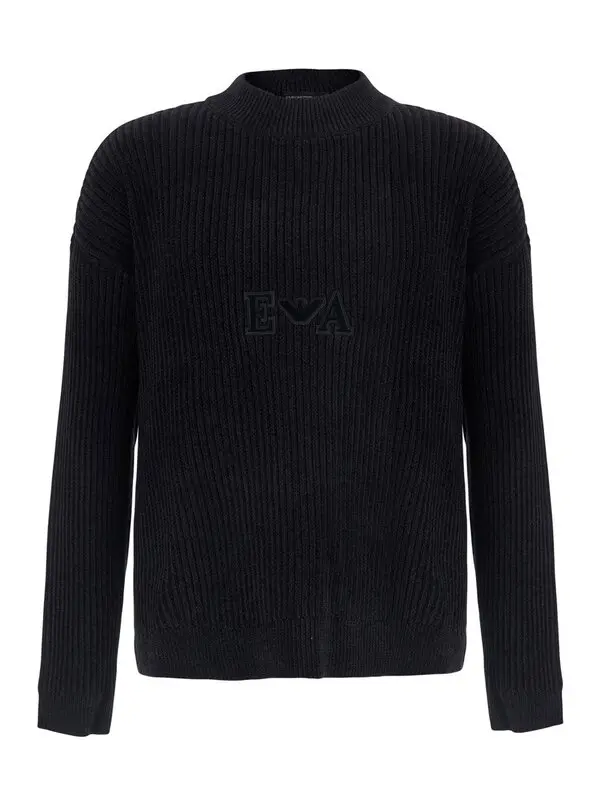 Emporio Armani S Cotton Ribbed High-collar Sweater With Embossed Front Logo