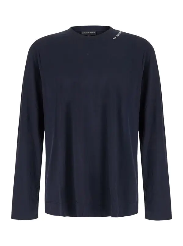 Emporio Armani S Modal Logo Collar Long Sleeve T-shirt - Blu