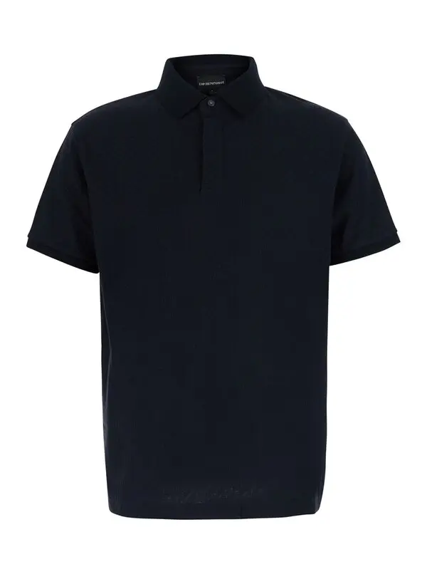 Emporio Armani Jacquard Cotton Polo Shirt With Embroidered Logo And Classic Collar - Blu