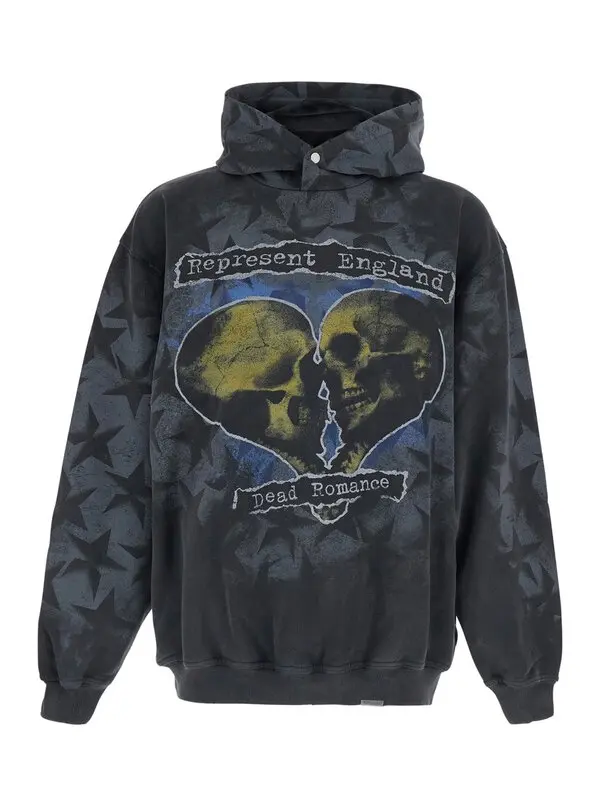 REPRESENT Romance Maxi Logo Cotton Hoodie With Fixed Hood And Snap Button
