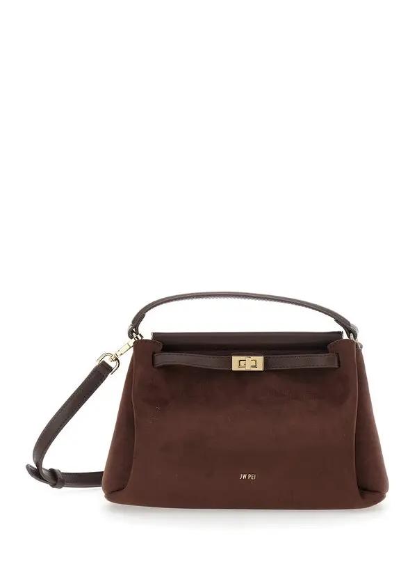 Jw Pei Carmen Turn-lock Handbag With Logo Front, Top Handle & Adjustable Strap, Ecosuede, 26x15.5x12 Cm