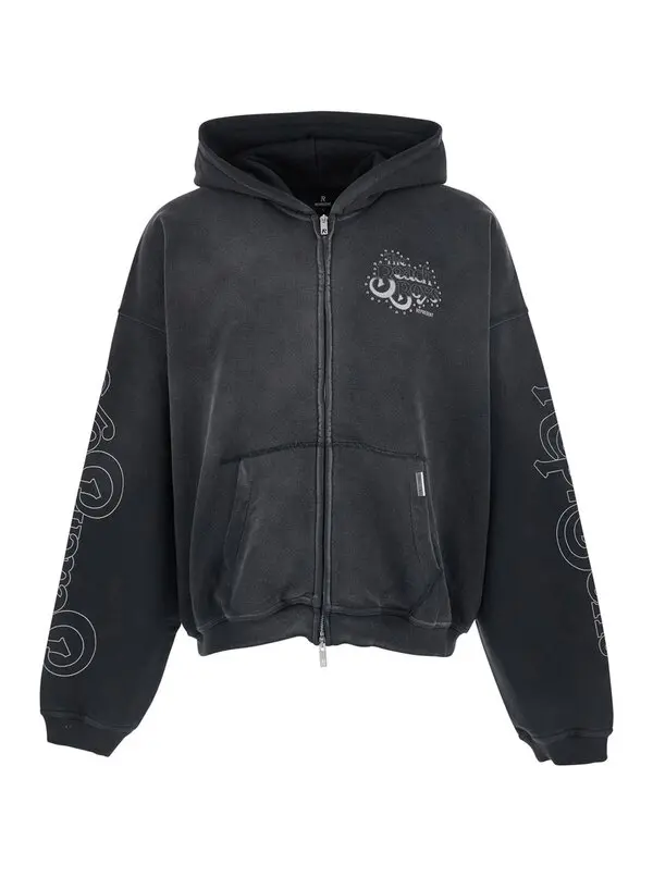 REPRESENT Cotton Hooded Zip Sweatshirt With Maxi Back And Sleeve Print