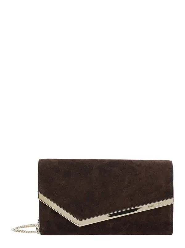 JIMMY CHOO Emmie Suede Mini Clutch With Brass Details - Brown