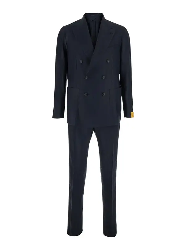 Tagliatore Tech Fabric Linen-blend Double-breasted Suit With Notched Revers And Zip-front Pants