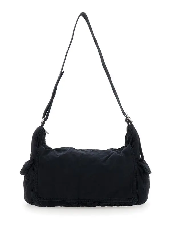 ERL Cotton Twill Flap Shoulder Handbag With Adjustable Strap