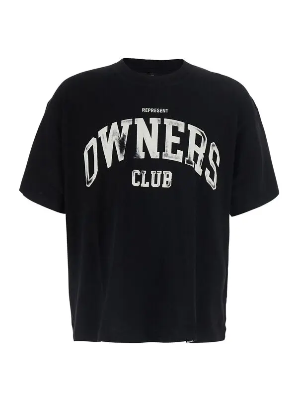 REPRESENT Cotton Crew Neck T-shirt With Large Front Print - Black