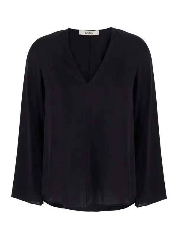 JUCCA Silk V-neck Top With Long Sleeves And Slit Cuffs