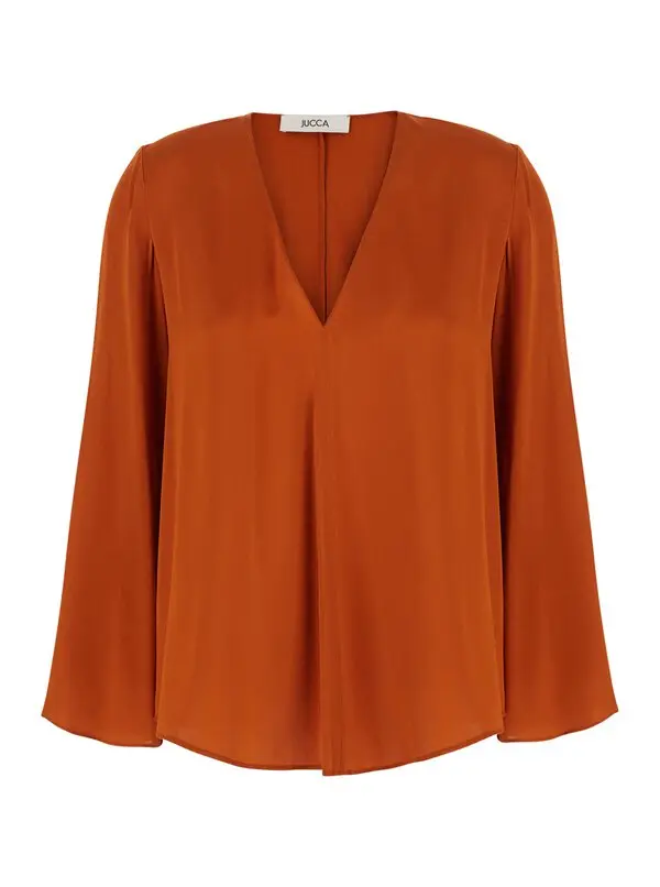 JUCCA Silk V-neck Long-sleeve Top For