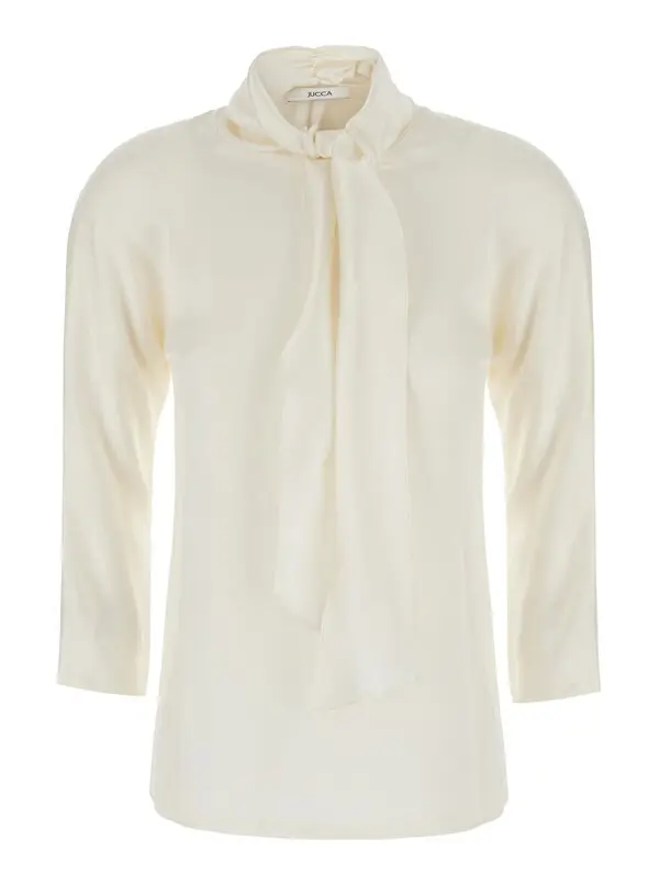 JUCCA Silk Bow-detail Neck Top With Long Sleeves