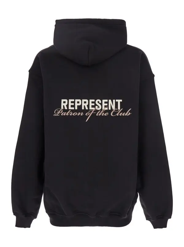 REPRESENT Patron Of The Club Hoodie With Front & Back Logo Print In Cotton For - Black