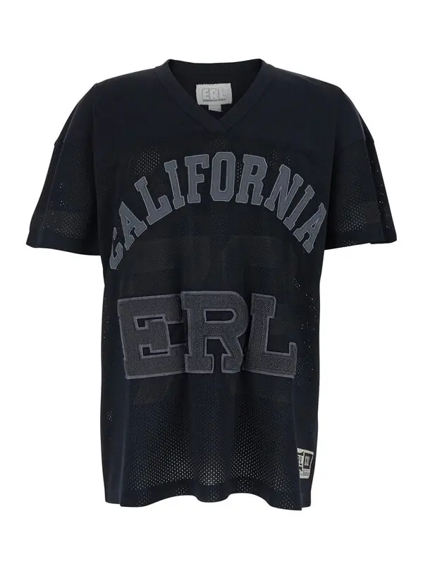 ERL V-neck Cotton T-shirt With Maxi Logo Print And Logo Patch