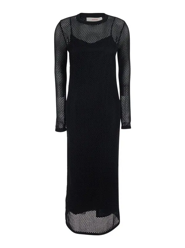 JUCCA Long-sleeve V-neck Perforated Detail Dress