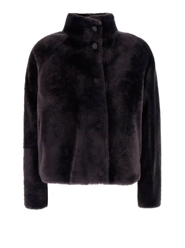 ARMA Shearling Jacket With High Collar And Button-front Detail