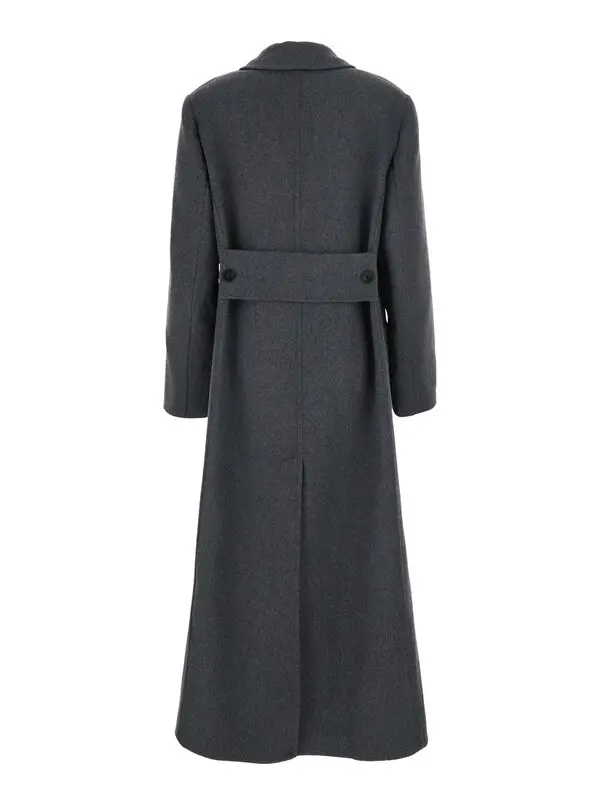 Victoria Beckham Wool-cashmere Double-breasted Jacket With Wide Notched Revers And Back Belt