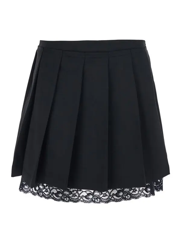 JUCCA Lace-trim Pleated Wool-blend Skirt With Side Zip