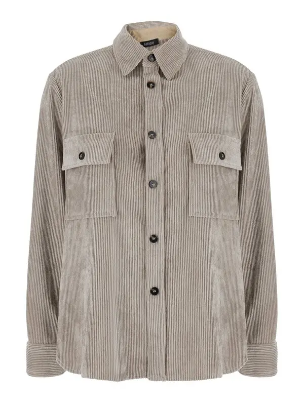 LEPLAIN Corduroy Shirt With Classic Collar And Button Patch Pockets