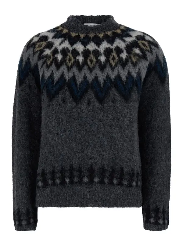 JUCCA Crewneck Sweater With Geometric Motif In Wool Blend For