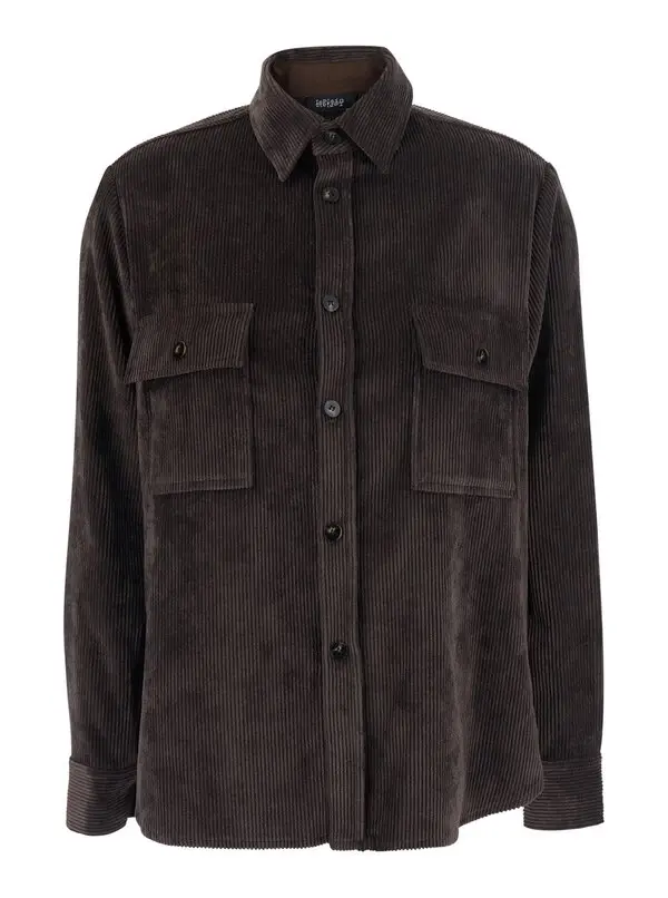 LEPLAIN Corduroy Button-front Shirt With Classic Collar And Patch Pockets