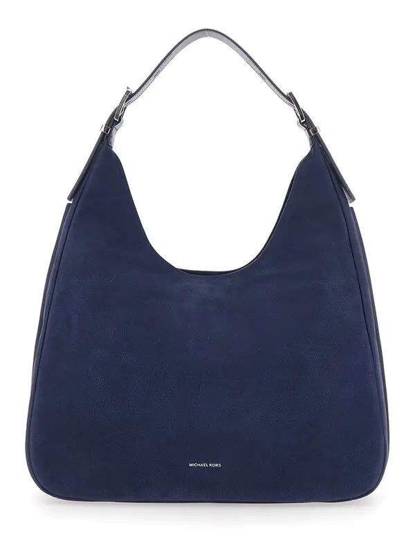 Michael Kors Nolita Large Suede Shoulder Handbag With Logo Lettering, 43.8 X 40 X 9 Cm - Blu