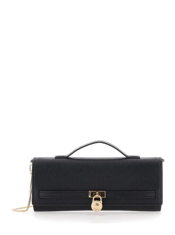 Michael Kors Grained Leather Clutch With Padlock Front Detail, Removable Chain Strap, 20.3 X 10.8 X 4.4 Cm