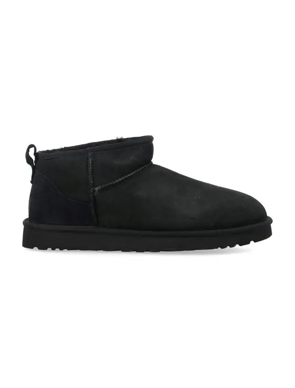 UGG Classic Ultra Mini Suede Sheepskin Lined Slip-on Boots - Nero