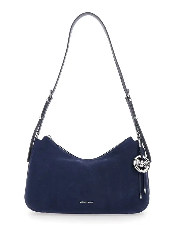 Michael Kors Nolita Medium Suede Shoulder Handbag With Logo Charm And Adjustable Strap