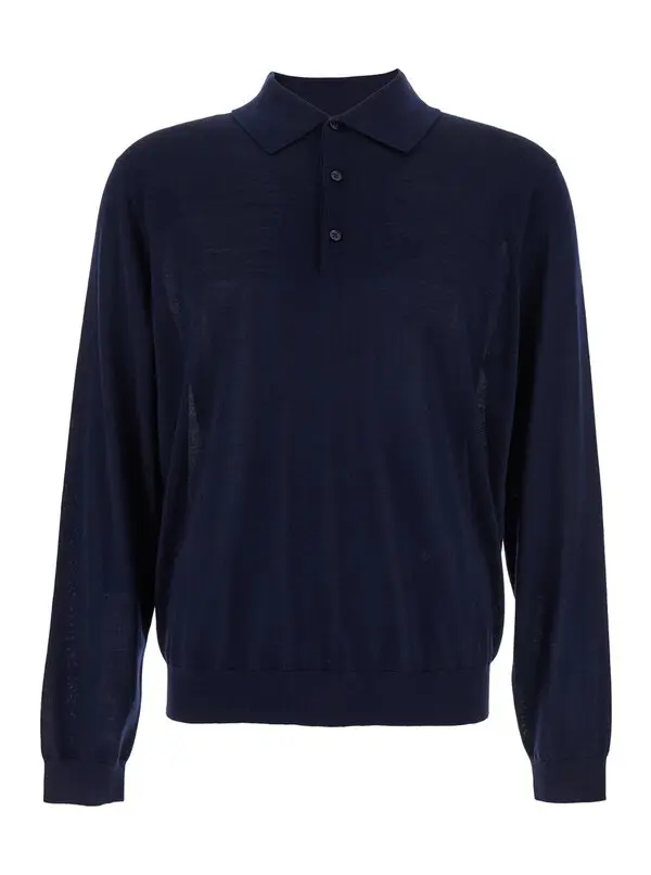 SUNFLOWER Classic Collar Wool Long-sleeve Polo Shirt With Ribbed Trims