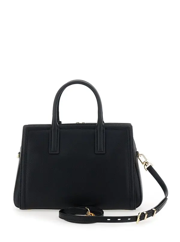 Michael Kors Laila Leather Mini Handbag With Metallic Pendant Front And Double Top Handles - Black