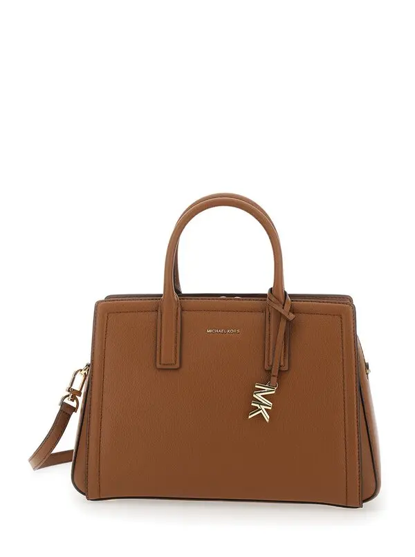 Michael Kors Logo Handbag With Metallic Pendant, Double Top Handle & Adjustable Strap, 29x22x14 Cm