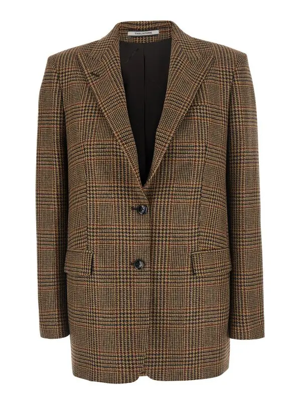 Tagliatore Berta Houndstooth Wool Single-breasted Blazer With Peak Lapels