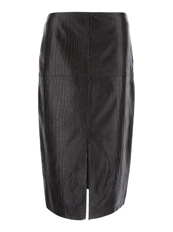 Federica Tosi Crocodile-effect Leather Skirt With Single Front Slit