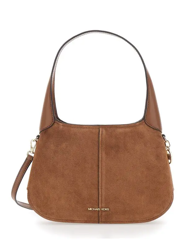 Michael Kors Alice Suede Shoulder Handbag With Removable Strap, Logo Lettering, 27x18x4 Cm
