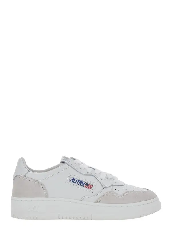 AUTRY Low-top Leather Sneaker With Logo Patch & Suede Inserts