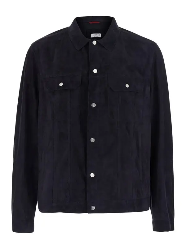 Brunello Cucinelli Suede Jacket With Classic Collar And Front Pockets