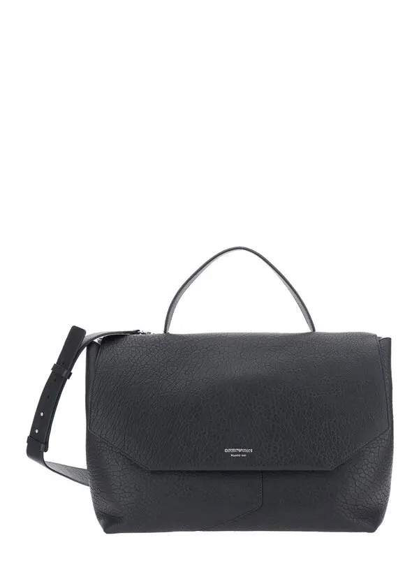 Emporio Armani 100% Calf Leather Handbag With Top Handles And Zip Closure