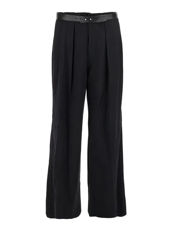 JUUN.J Pleated Wool-blend Trousers With Built-in Belt And Embossed Logo