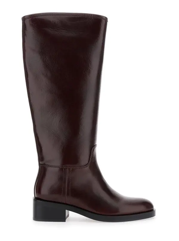 Jeffrey Campbell Knee High Boots With Block Heel In Leather - Brown