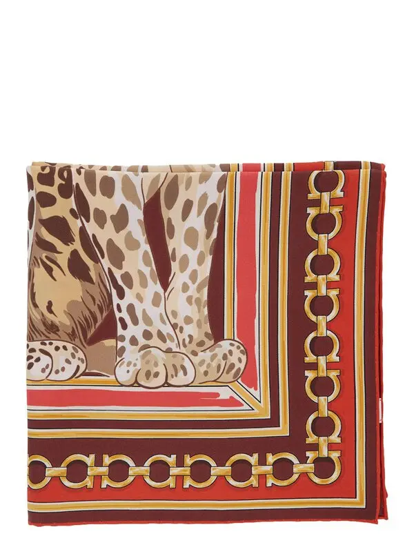 FERRAGAMO Silk Scarf With Motif Print And Contrasting Finish For - Pink