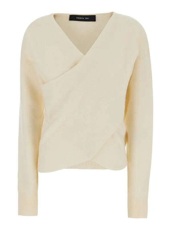 Federica Tosi Wool-cashmere V-neck Cross-front Sweater - White