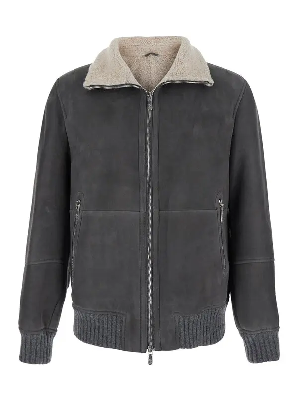 Brunello Cucinelli High-collar Leather Jacket With Fur Lining And Zip Pockets