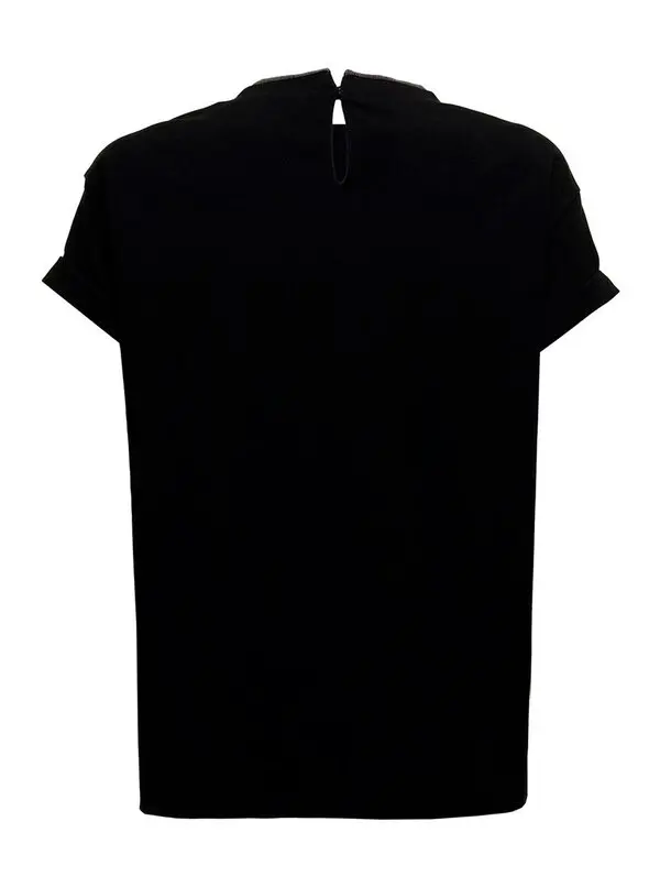 Brunello Cucinelli Cotton T-shirt With Monile Crew Neck Detail - Black